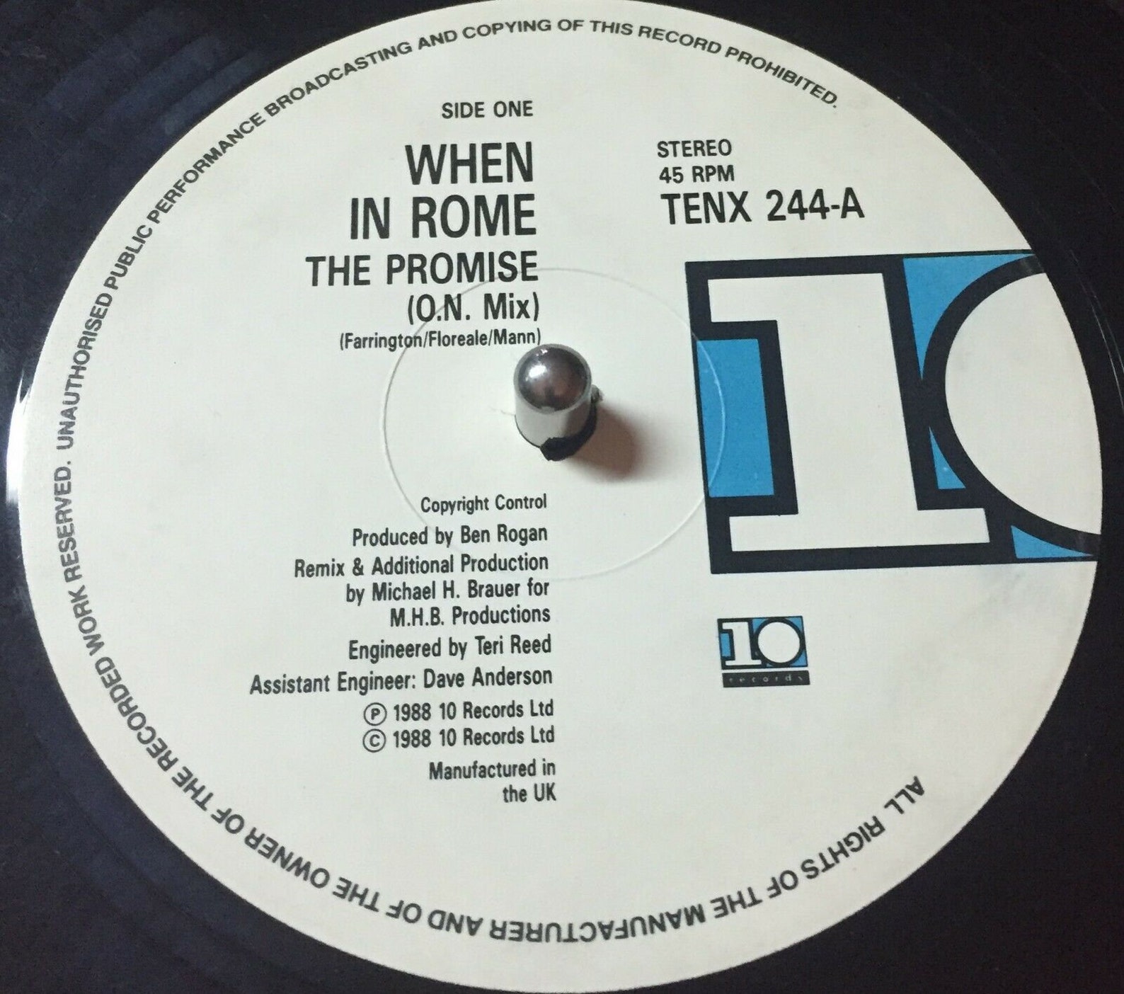 1988 When in Rome - the Promise Vinyl, 12", 45 RPM - Etsy