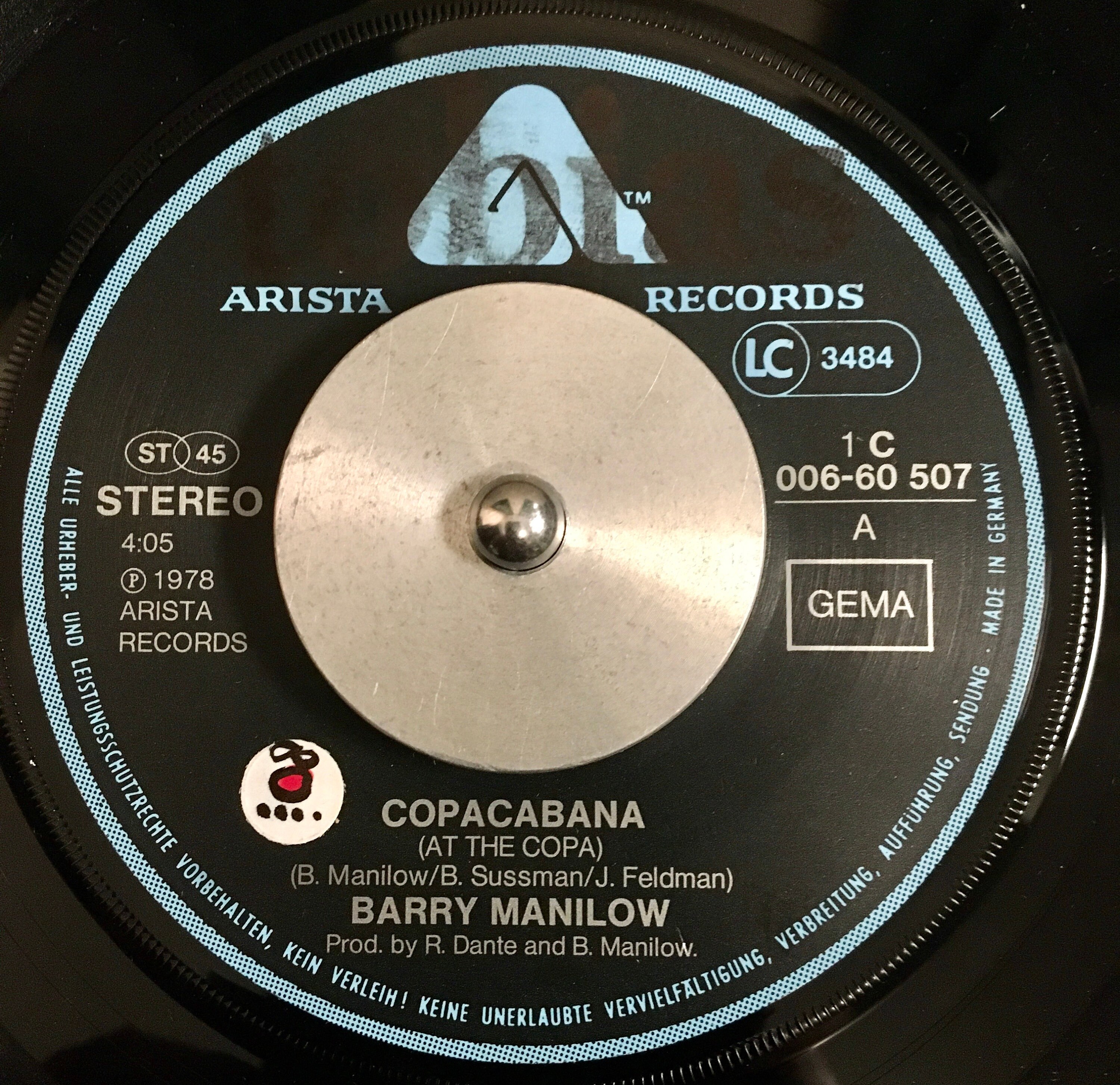 1978 Barry Manilow Copacabana / Can't Smile Without You, Vinyl, 7, 45 ...