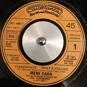 1983 Irene Cara Flashdance... What A Feeling , Vinyl, 7, 45 RPM, Single - Etsy