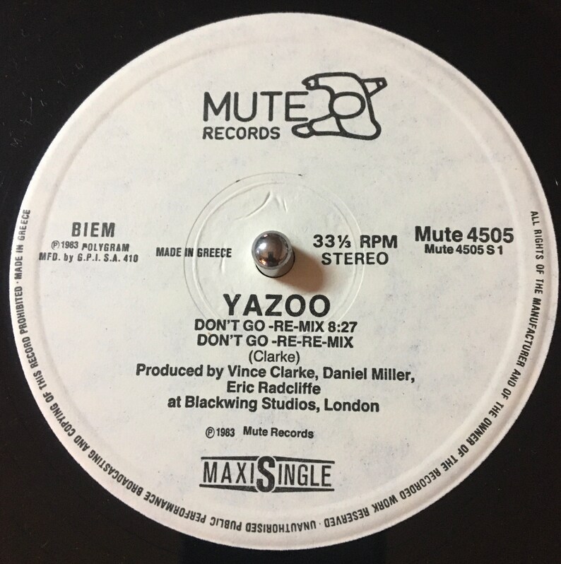 1982 Rare Greek Press Yazoo - Don't Go (re-mixes) Vinyl, 12", 33 RPM ...