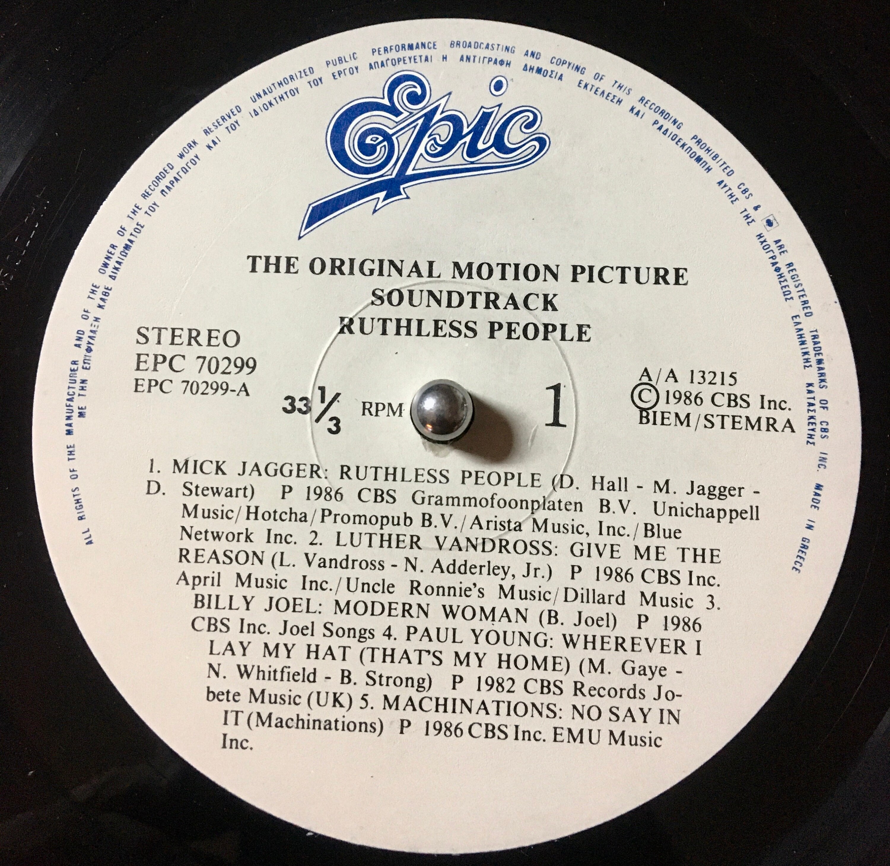 1986 Ruthless People (the Original Motion Picture Soundtrack) Vinyl, LP ...