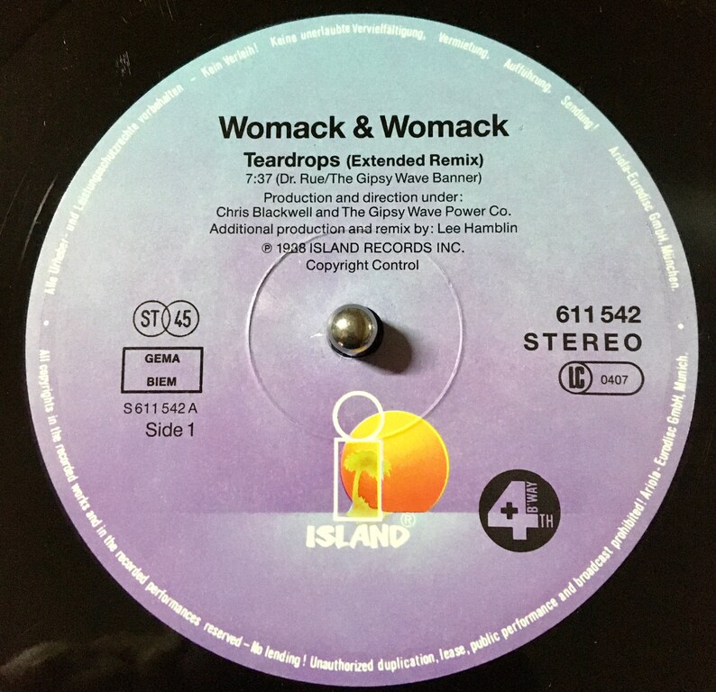 1988 Womack & Womack - Teardrops , Vinyl, 12", 45 RPM, Maxi-single ...