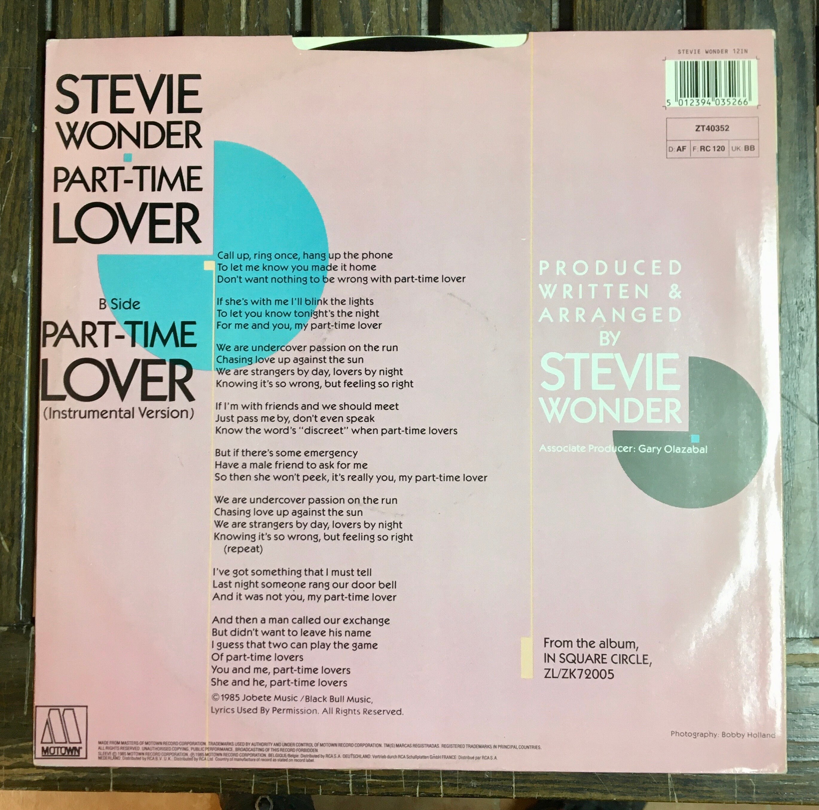 1985 Stevie Wonder Part-time Lover , Vinyl, 12, 45 RPM - Etsy