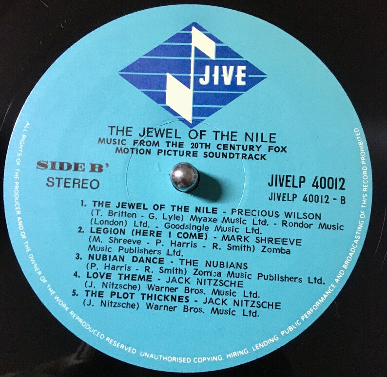1985 the Jewel of the Nile: Music From the Motion Picture Soundtrack , Vinyl, LP - Etsy