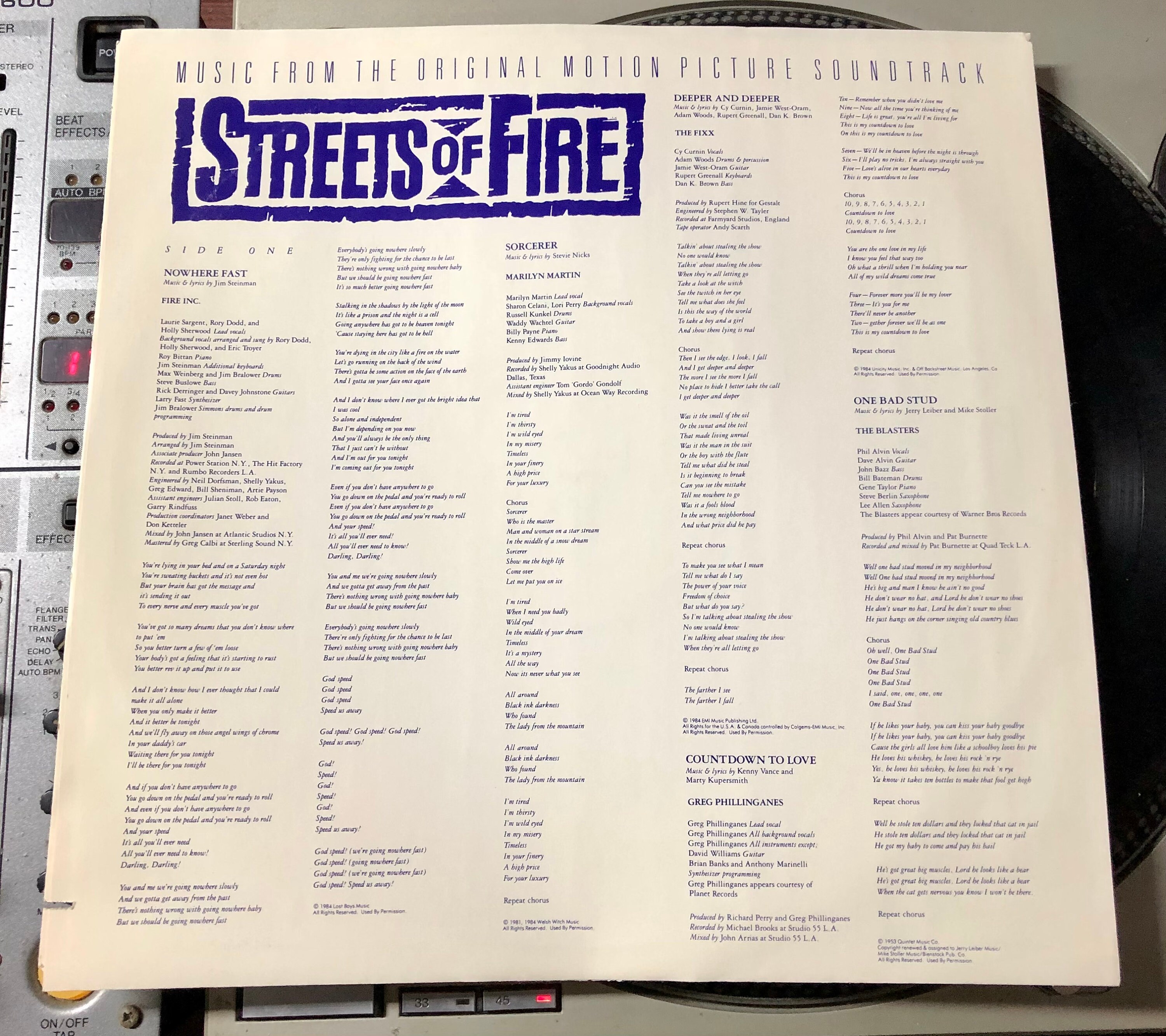 1984 Streets of Fire Music From the Original Motion Picture Soundtrack ...