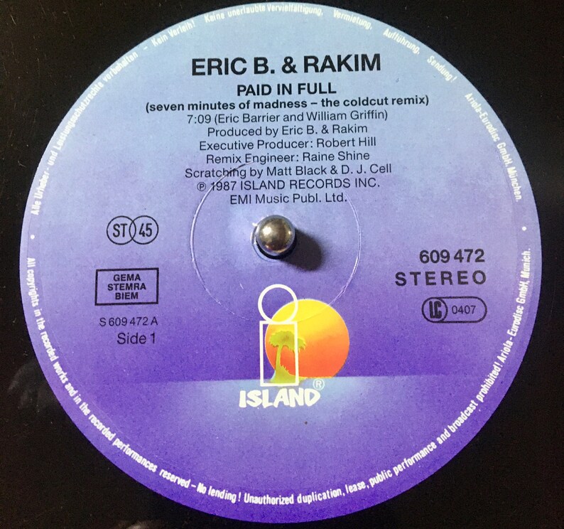 1987 Eric B. & Rakim Paid in Full Coldcut Remix Vinyl 12" - Etsy