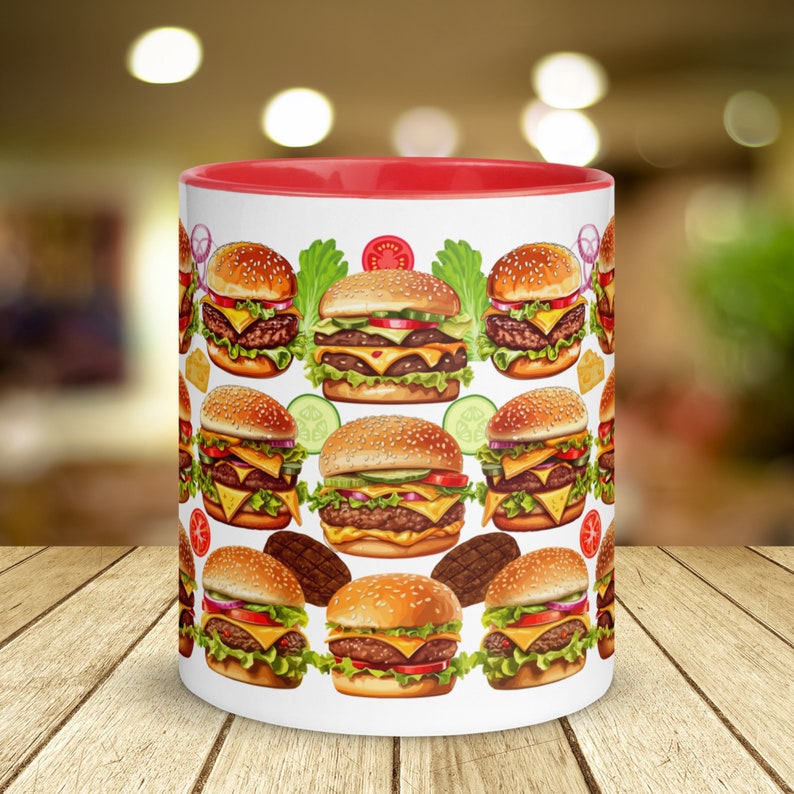 Cheeseburger Coffee Mug, Cheeseburger Art Mug, Cheeseburger Mug Gift ...