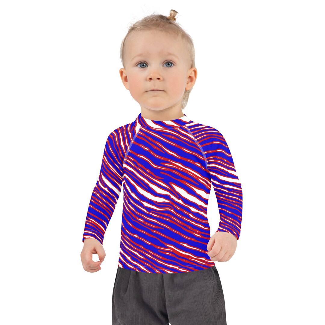 Kids and Toddler Buffalo Football Zebra Print Rash Guard, Red and Blue ...