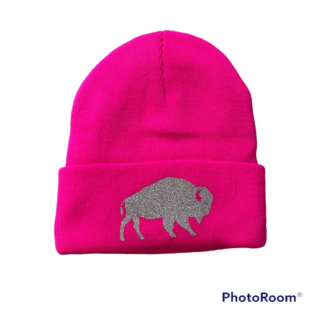 Buffalo Beanie, Neon Hot Pink With Glitter Buffalo Football Fleece ...