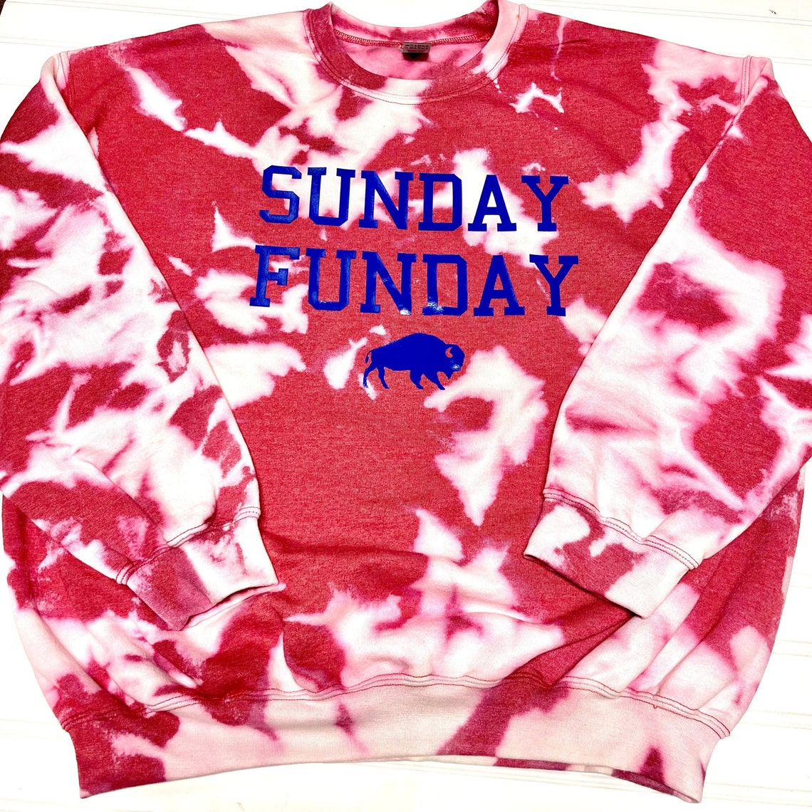 Sunday Funday Red or Blue Bleach Reverse Dyed Unisex Crewneck | Etsy