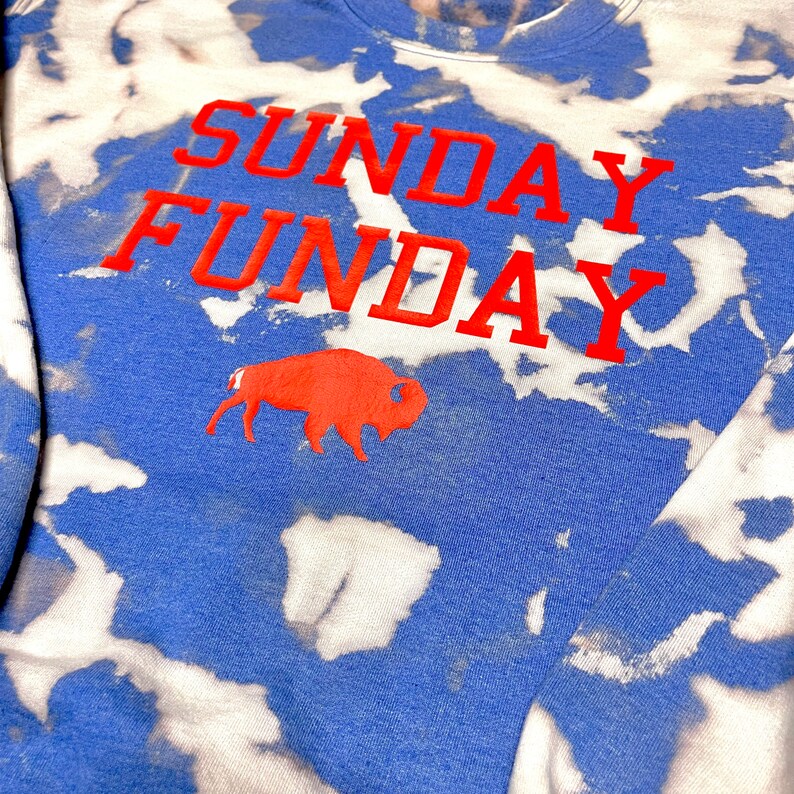 Sunday Funday Red or Blue Bleach Reverse Dyed Unisex Crewneck Bleached ...