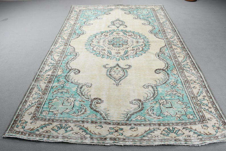 6.4x10.1 Ft Rug, Vintage Turkish Rug, Blue White Striped Rug - Etsy UK
