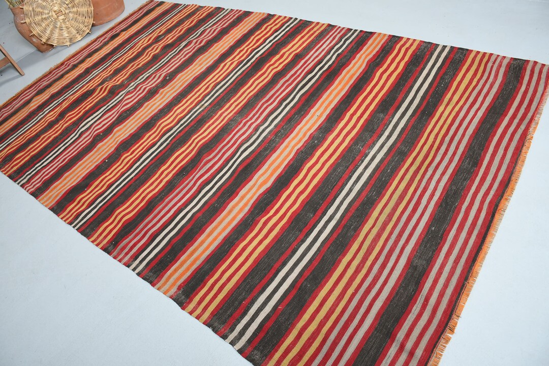 Vintage Kilim, Black Kilim, Turkish Kilim, Rugs for Salon, 5.9x9.4 Ft ...