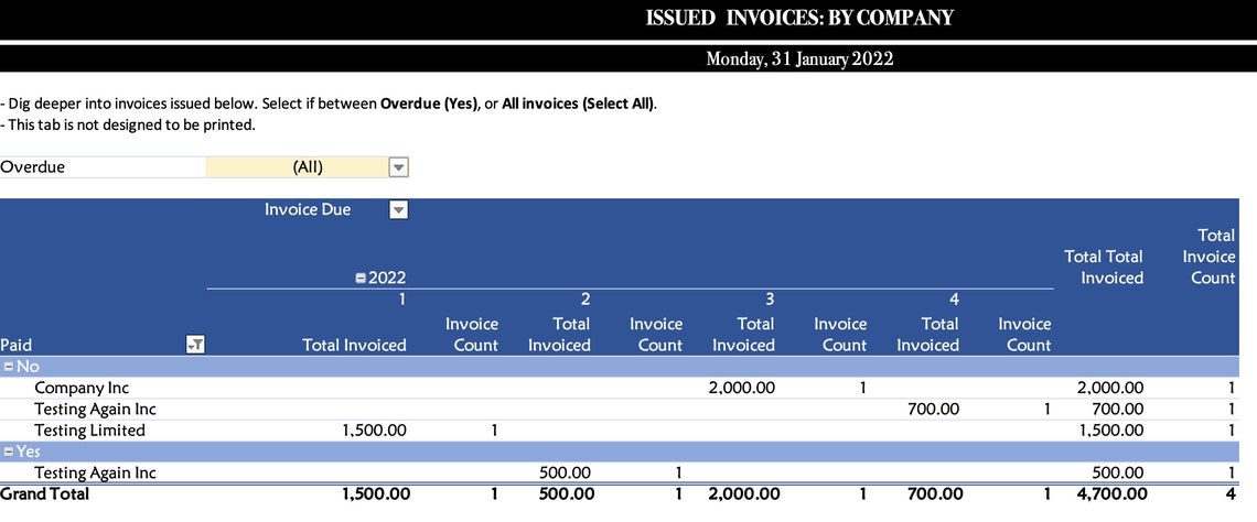 Automated Excel Invoice Tracker Template - Etsy Canada