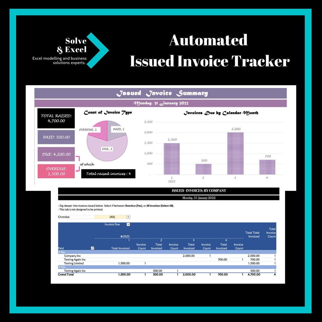 Automated Excel Invoice Tracker Template - Etsy