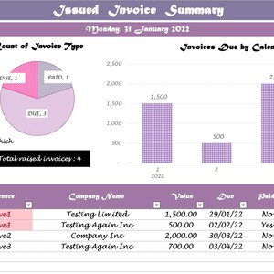 Automated Excel Invoice Tracker Template - Etsy