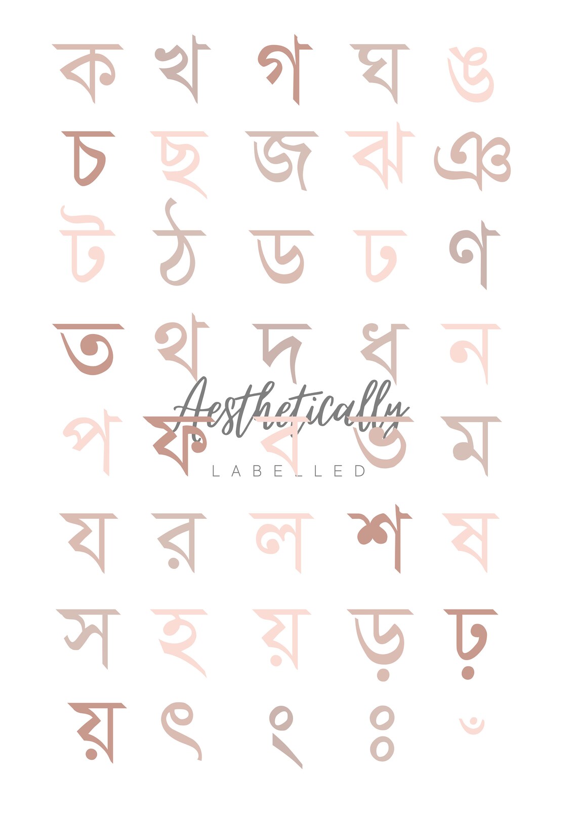 Bengali Alphabet Instant Download Digital Poster Four Colour Warm Boho ...