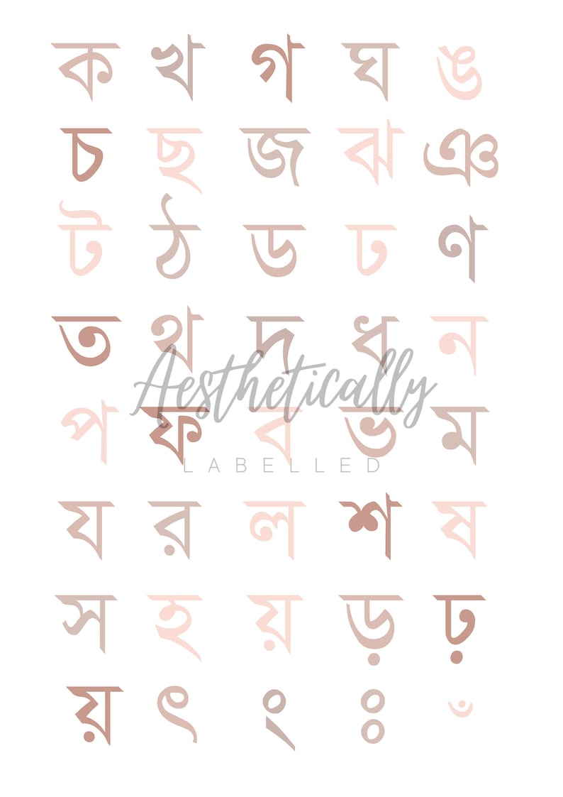 Bengali Alphabet Instant Download Digital Poster Five Colour Scheme ...