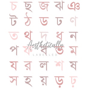 Bengali Alphabet Instant Download Digital Poster Four Colour Warm Boho ...