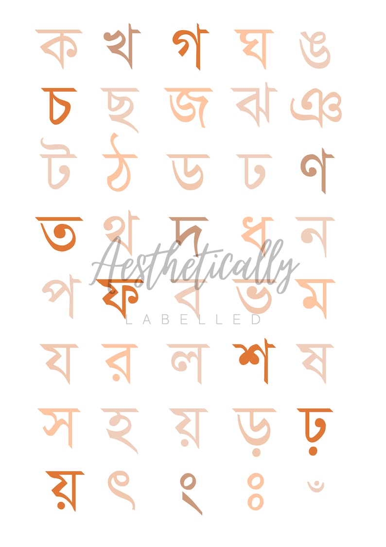 Bengali Alphabet Instant Download Digital Poster Five Colour Scheme ...