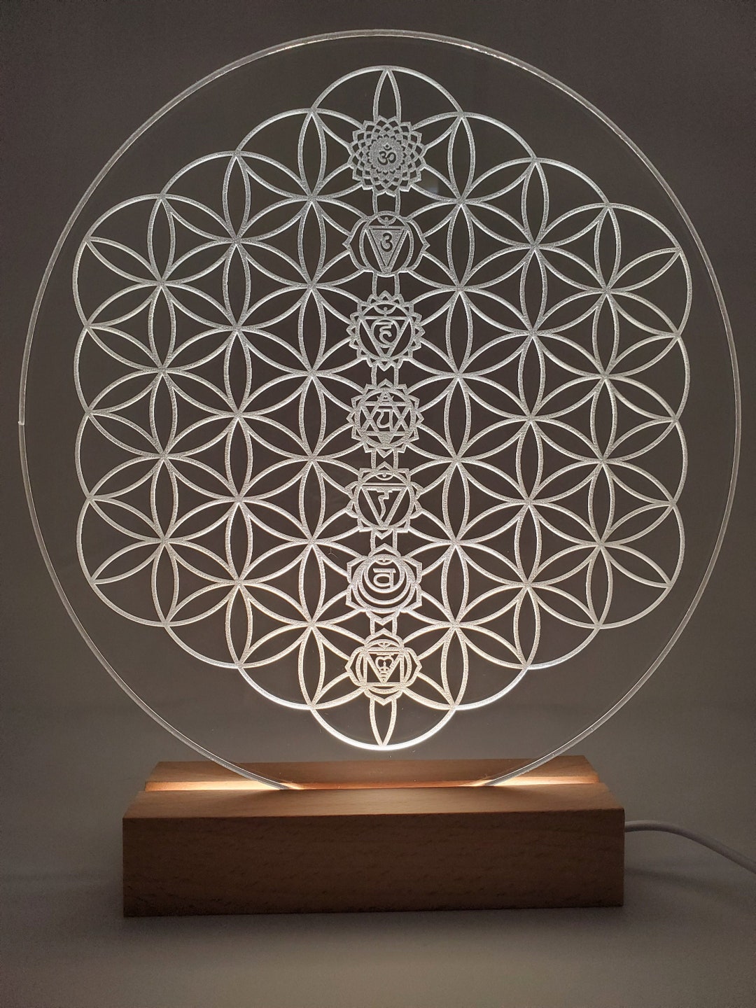 Flower of Life With the Chakras Symbols LED Lamp, Night Light, Sacred ...