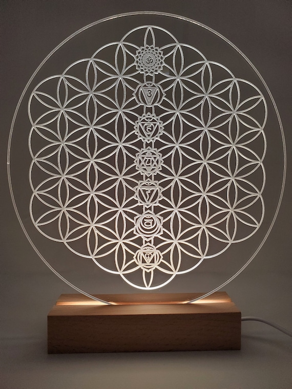 Flower of Life With the Chakras Symbols LED Lamp Night Light - Etsy