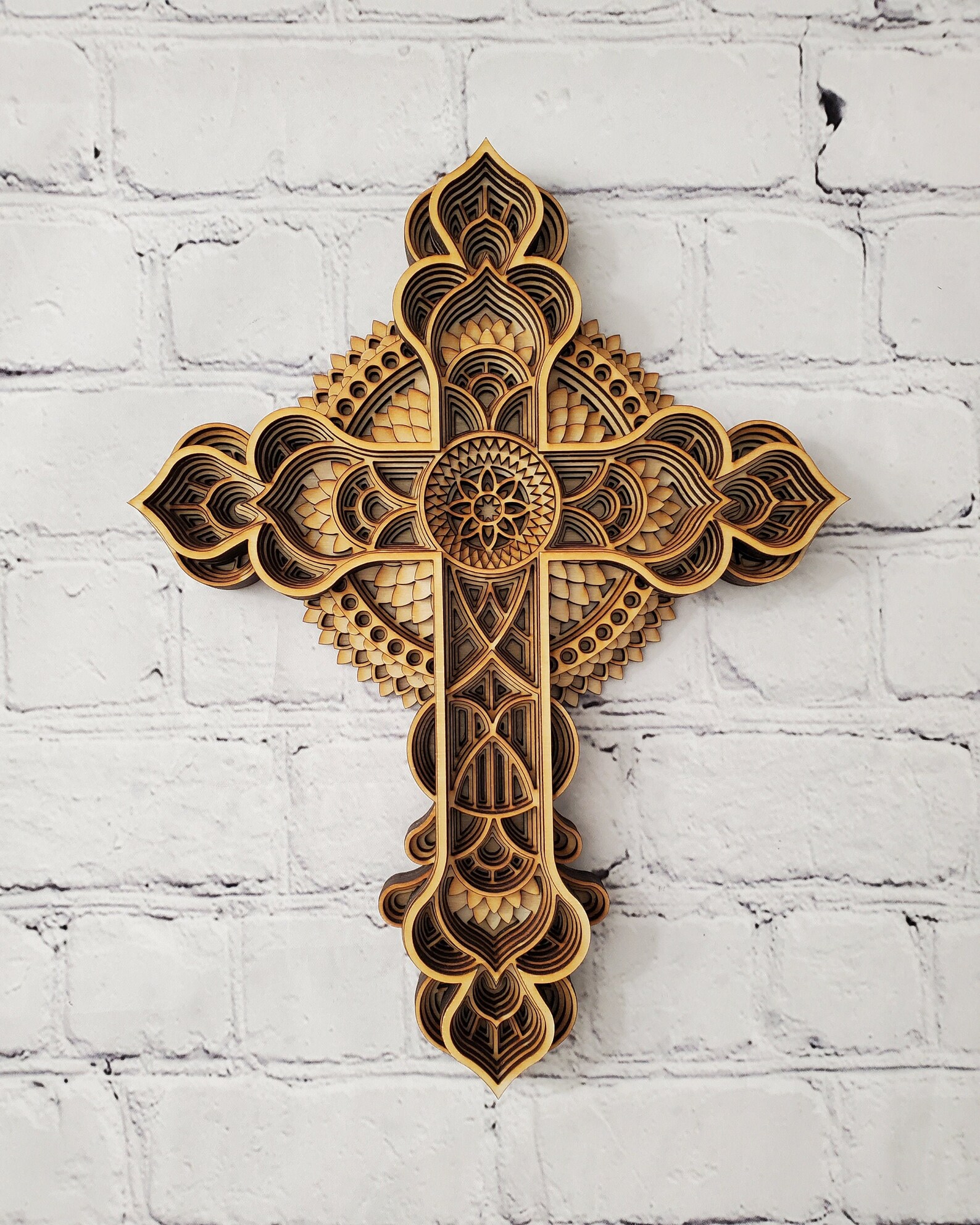 Wooden Cross Layered Cross Mandala Cross 3D Laser Cut Wood - Etsy UK