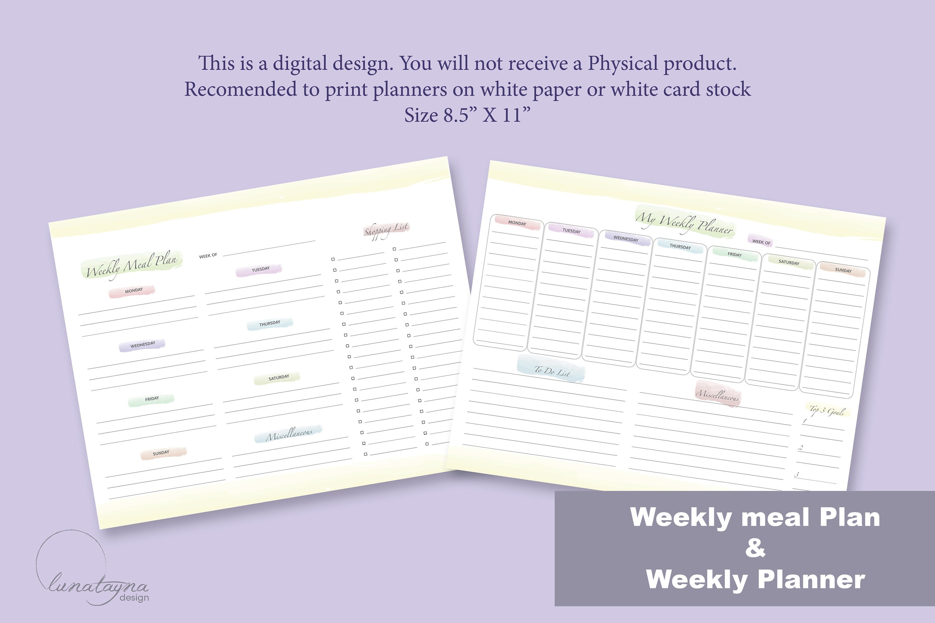 My Weekly Planner and Weekly Meal Plan Printables- Organization, Colors ...