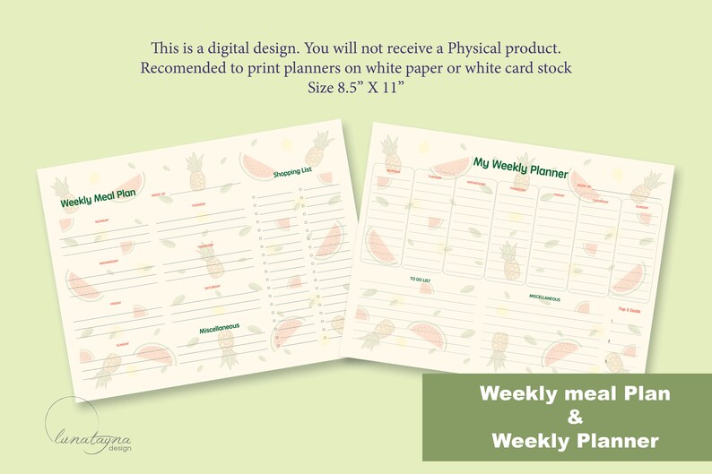 My Weekly Planner and Weekly Meal Plan Printables- Organization, Fruit ...