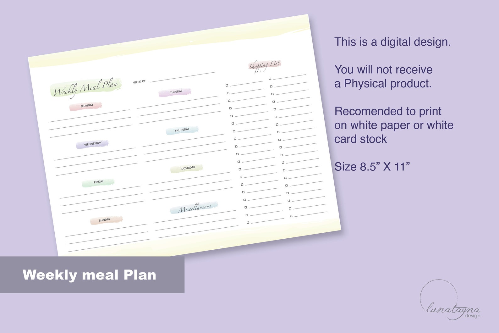 My Weekly Planner and Weekly Meal Plan Printables- Organization, Colors ...