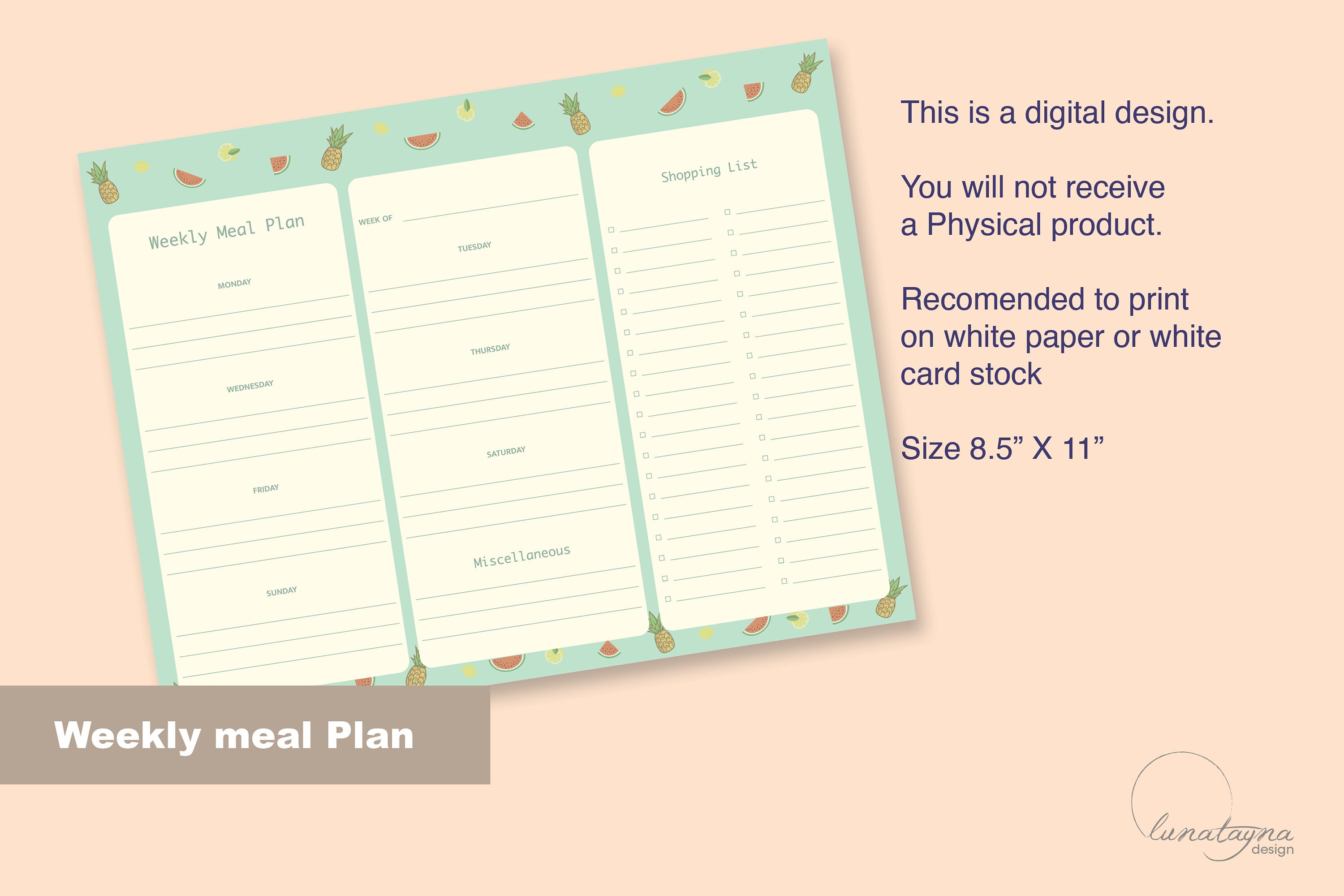 My Weekly Planner and Weekly Meal Plan Printables- Organization, Fruit ...