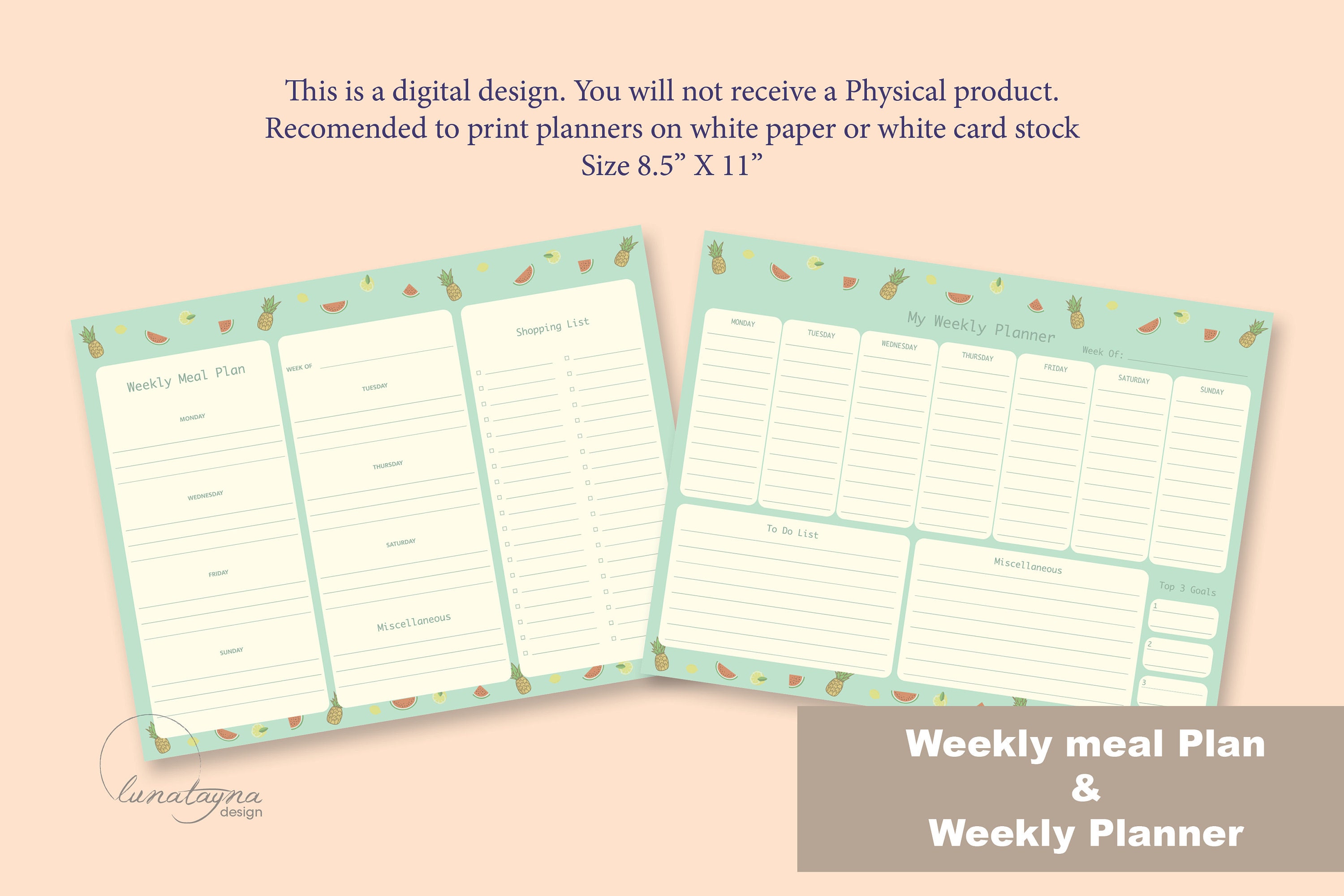 My Weekly Planner and Weekly Meal Plan Printables- Organization, Fruit ...