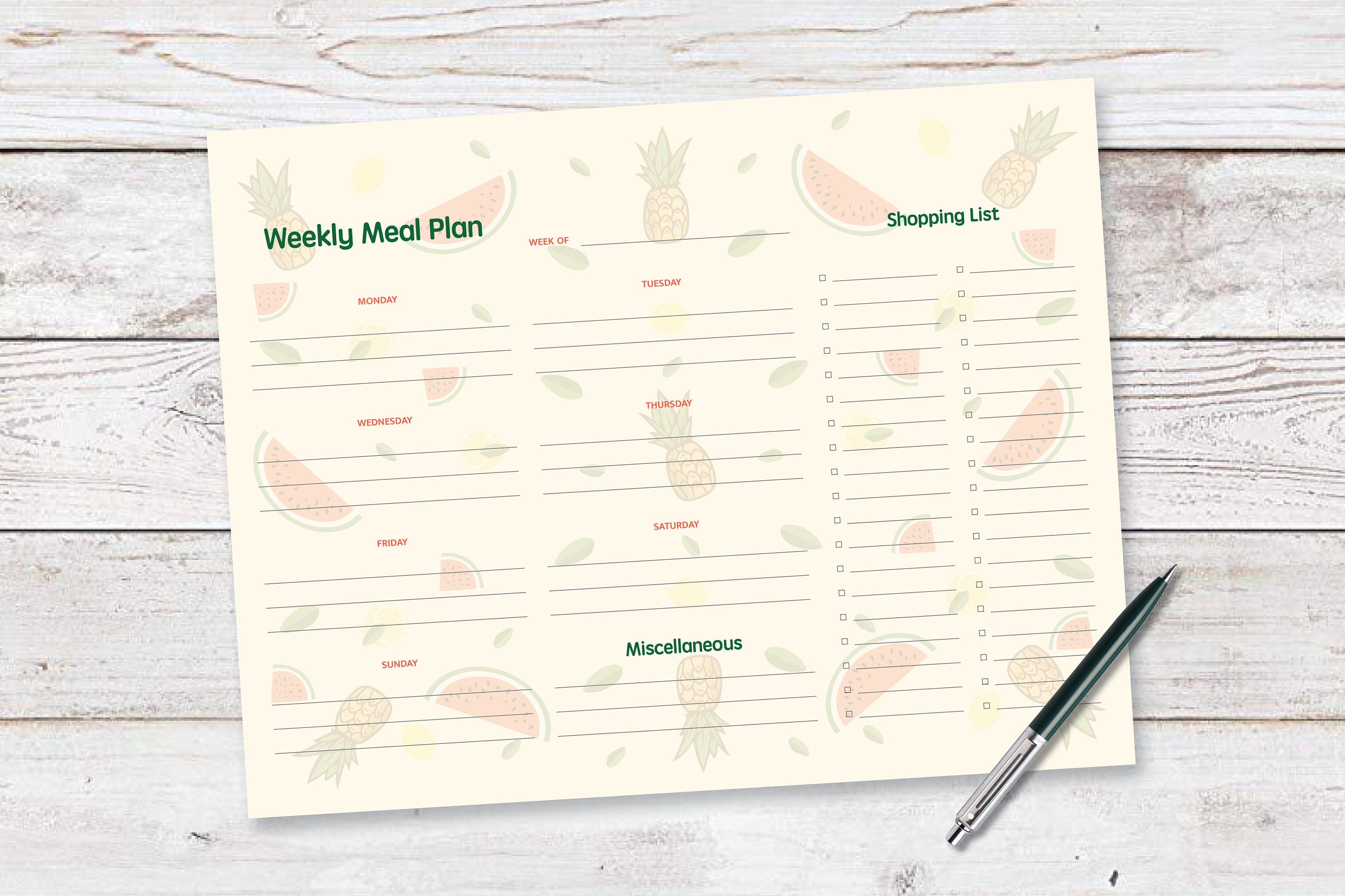My Weekly Planner and Weekly Meal Plan Printables- Organization, Fruit ...
