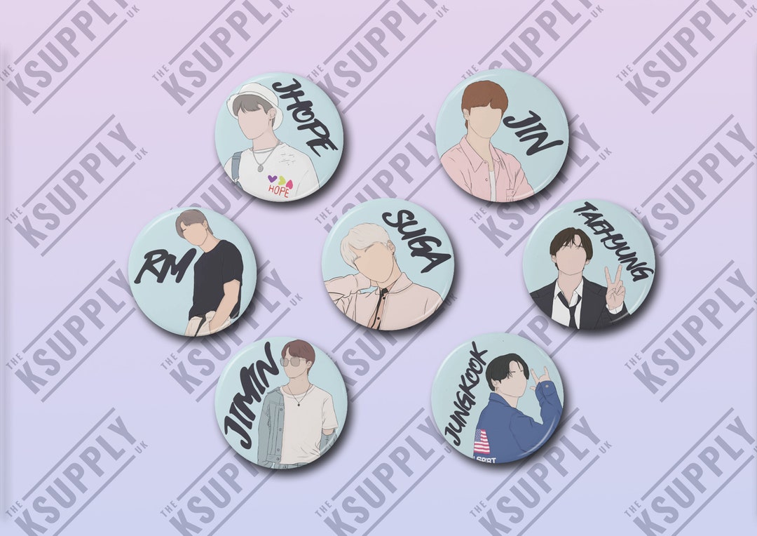 BTS High Quality Badges, KPOP, Jimin, Taehyung, Jungkook, Jin, RM, Suga ...