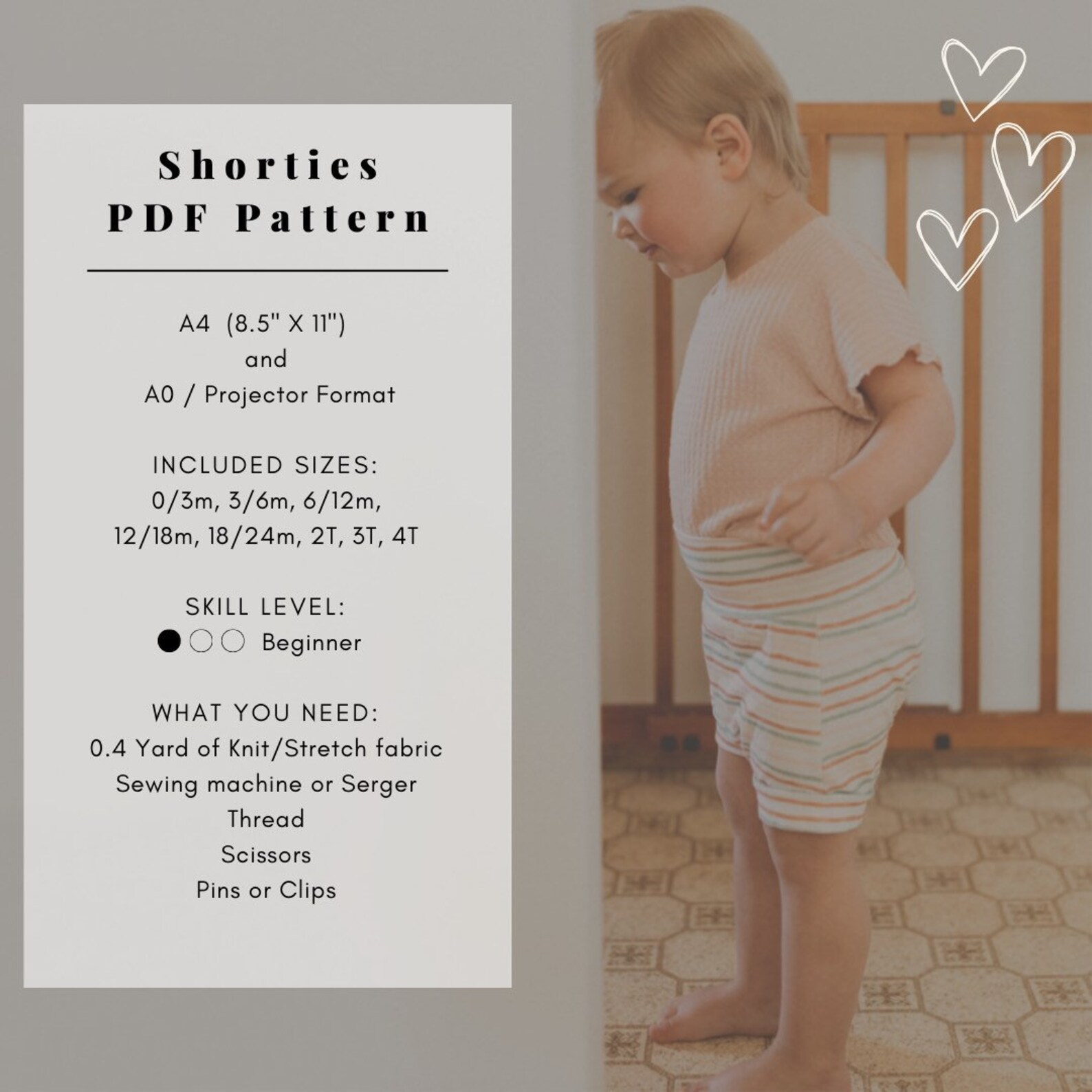 EASY Shorts Sewing Pattern, Baby, Toddler, Kids Shorts Sewing Pattern ...