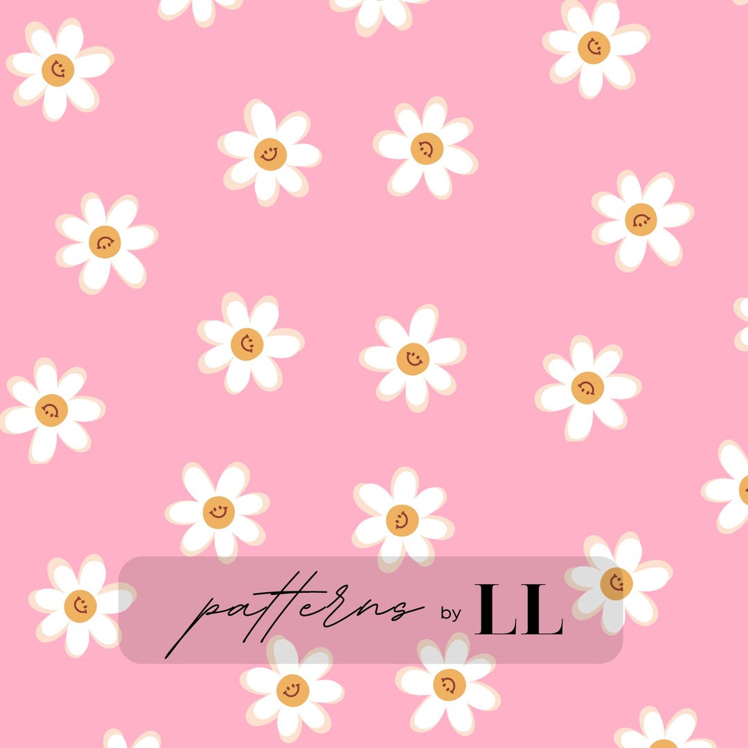 Groovy Pink Daisy Happy Face Seamless Pattern, Groovy Daisy Seamless ...
