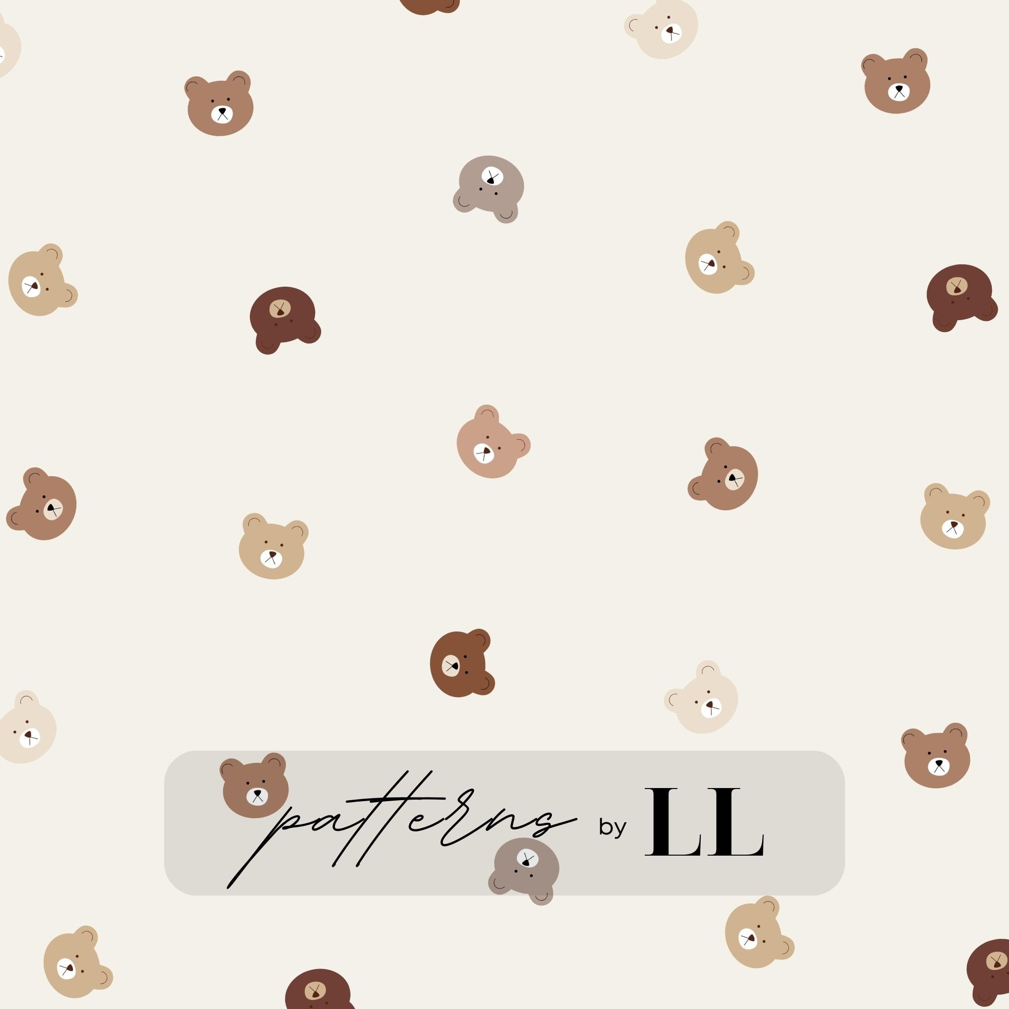 Teddy Bear Seamless Pattern, Bear Face Seamless Pattern, Neutral Bear ...