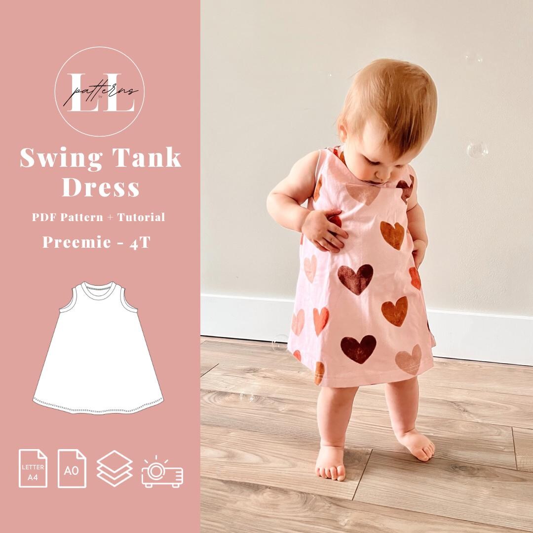 Girls Sleeveless Tank Dress Sewing Pattern, Girls Tank Dress Pattern ...