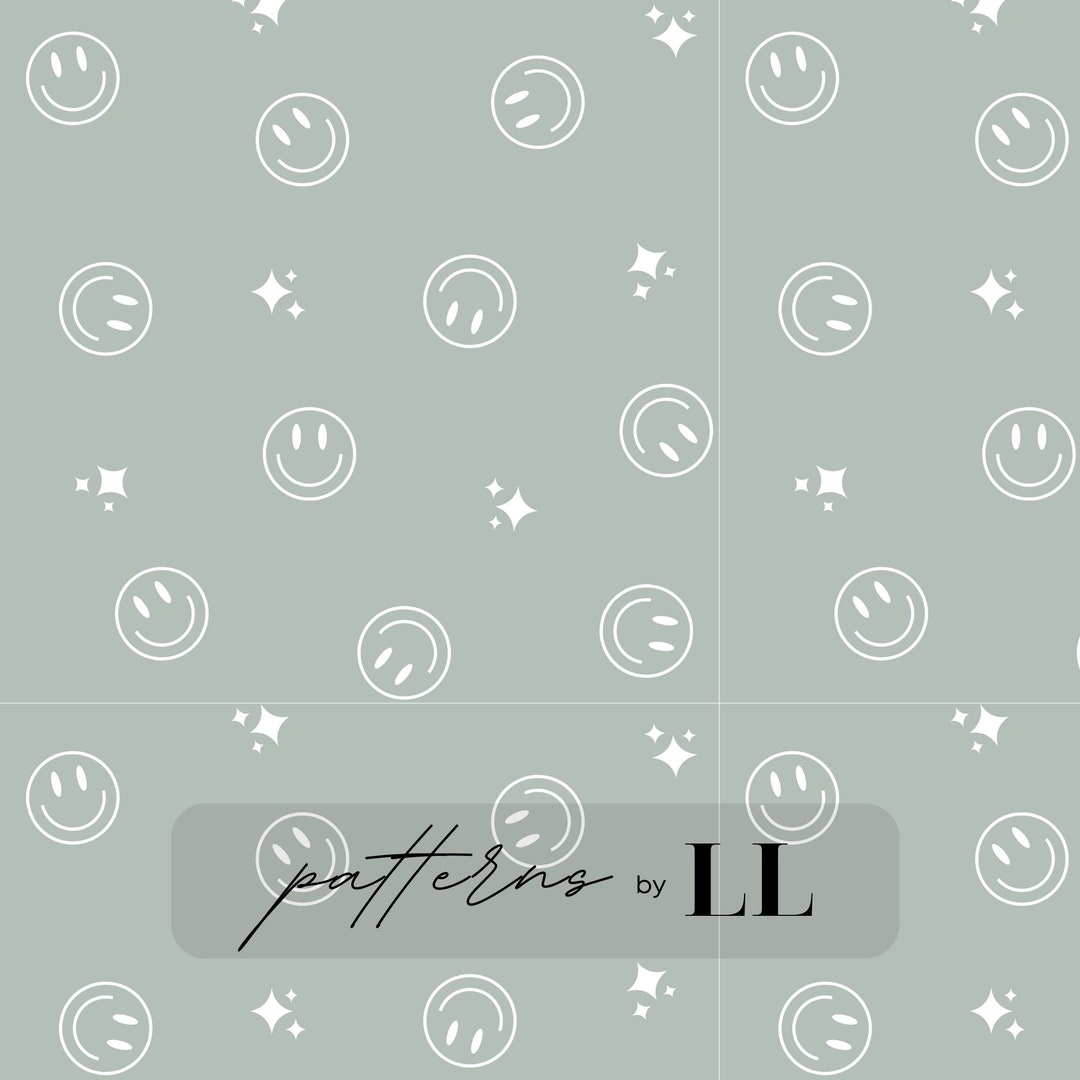 Sage Smiley Face Seamless Pattern, Smiley Face Seamless Pattern, Smiley ...