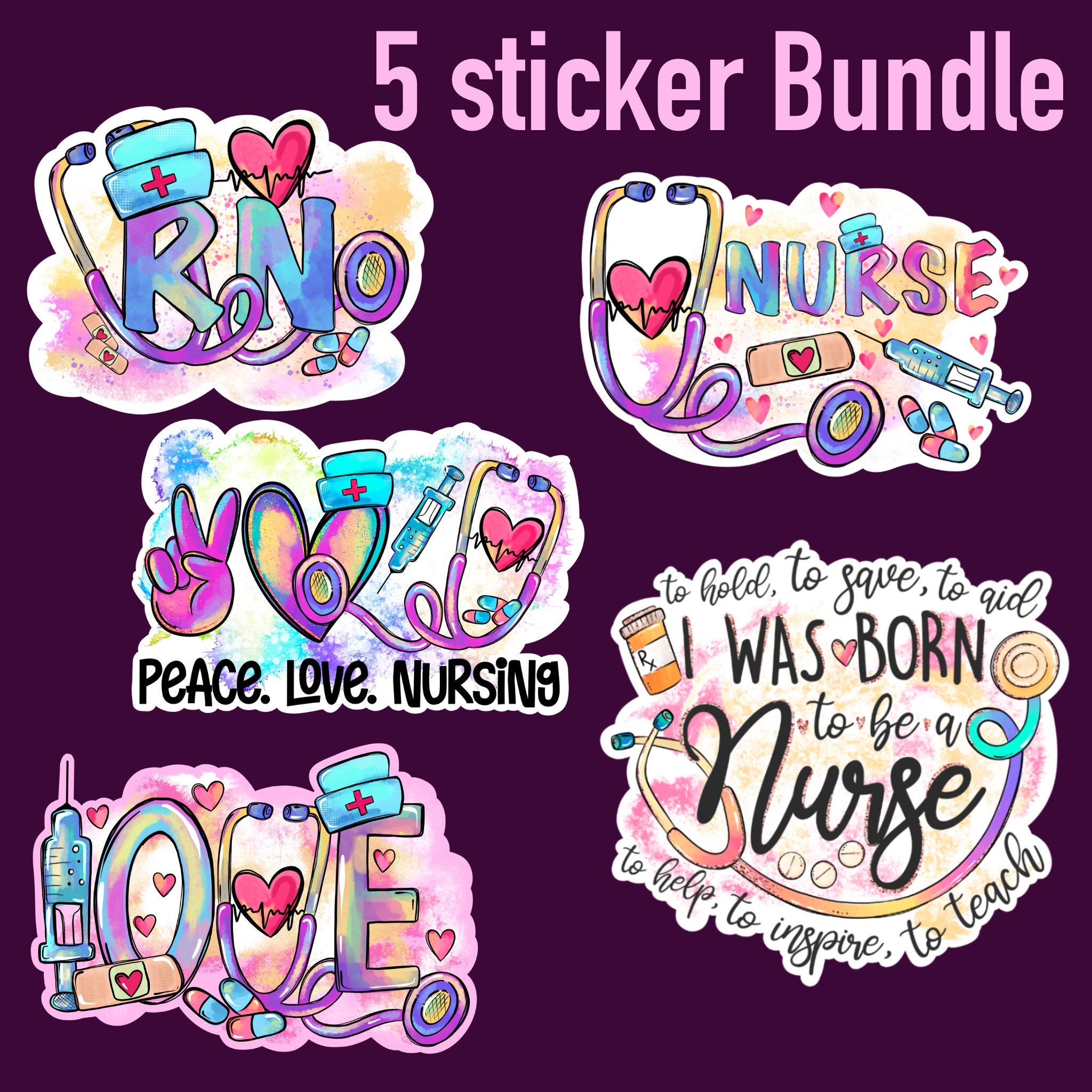 Nurse sticker bundle vinyl waterproof stickers Bundle of 5 | Etsy