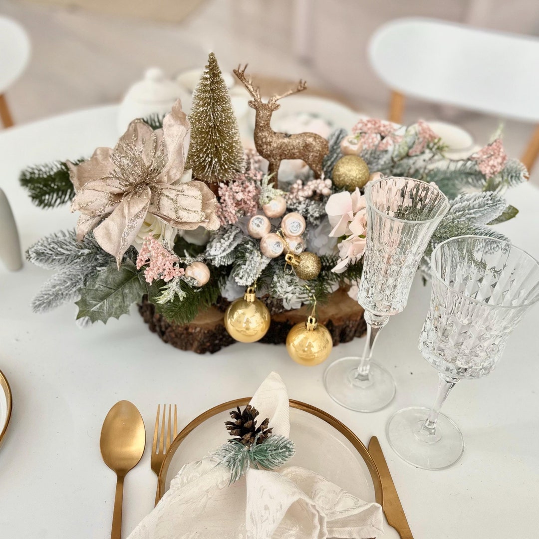 Elegant Winter Table Centerpiece With Deer Figurine - Luxury Christmas ...