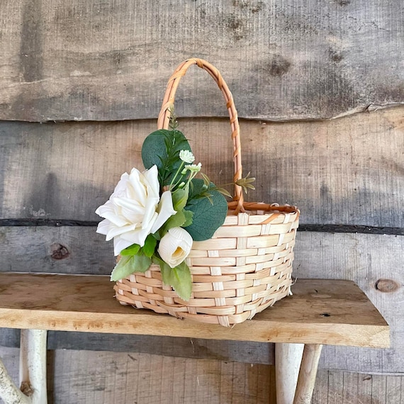 Wicker Wooden Flower Girl Baskets Rustic Willow Basket Ivory | Etsy