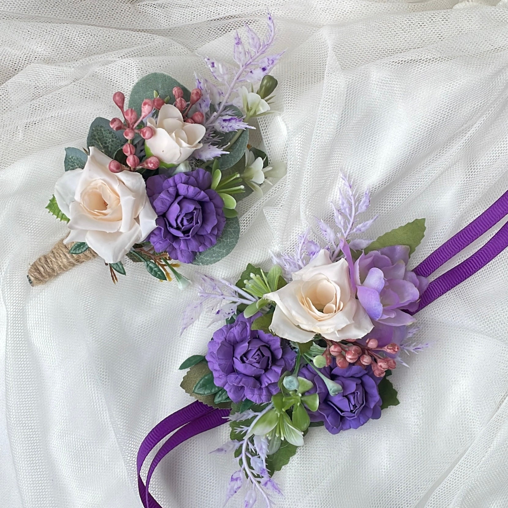 Purple Boutonniere Lavender Rose Corsage Corsage and Boutonniere Set ...