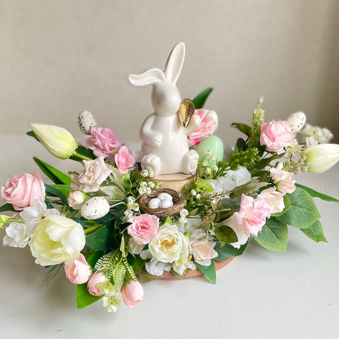 Easter Flower Arrangement Easter Centerpiece Easter Bunny Centerpiece ...