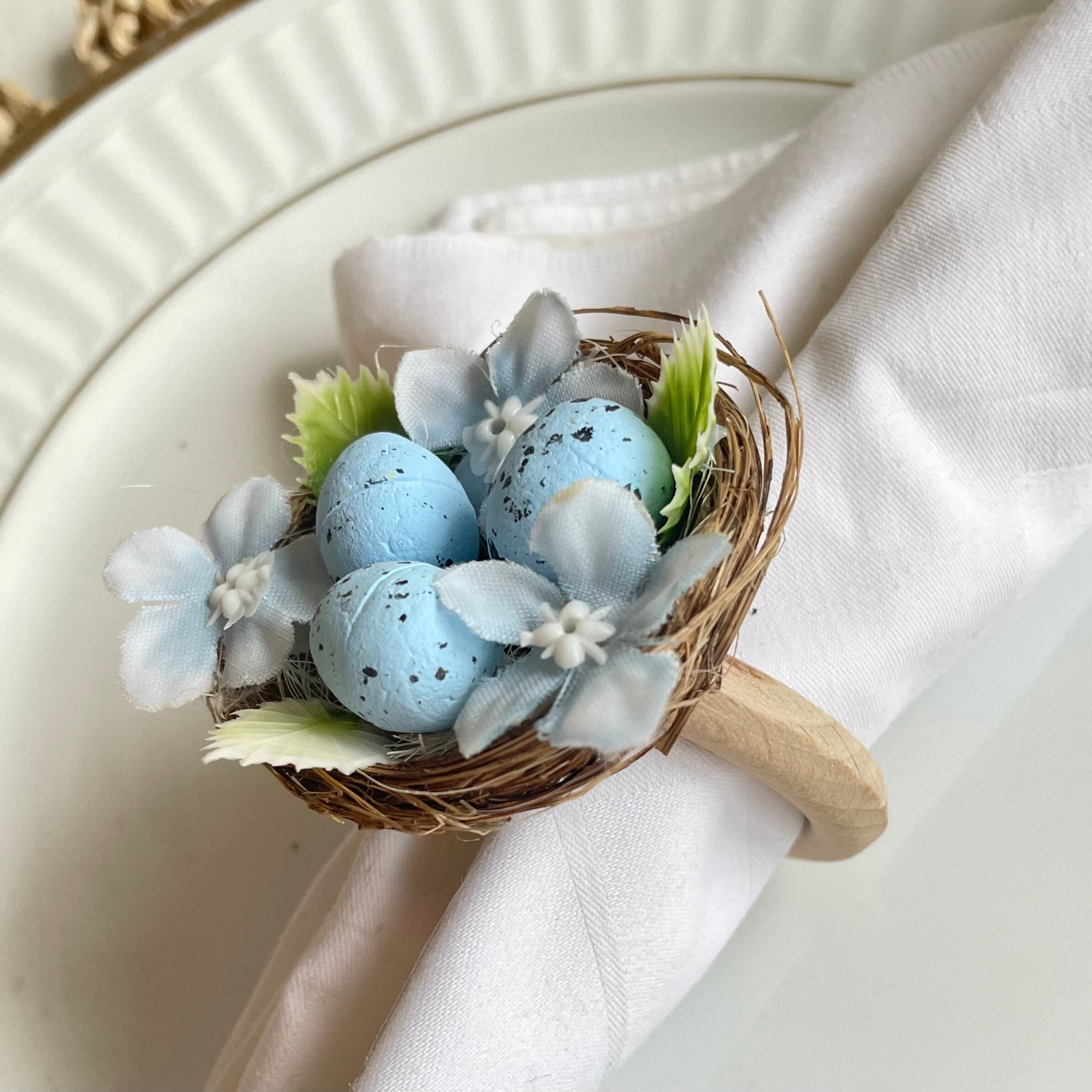 Sky Blue Easter Napkin Rings Bird Nest Napkin Rings Spring Napkin Rings ...