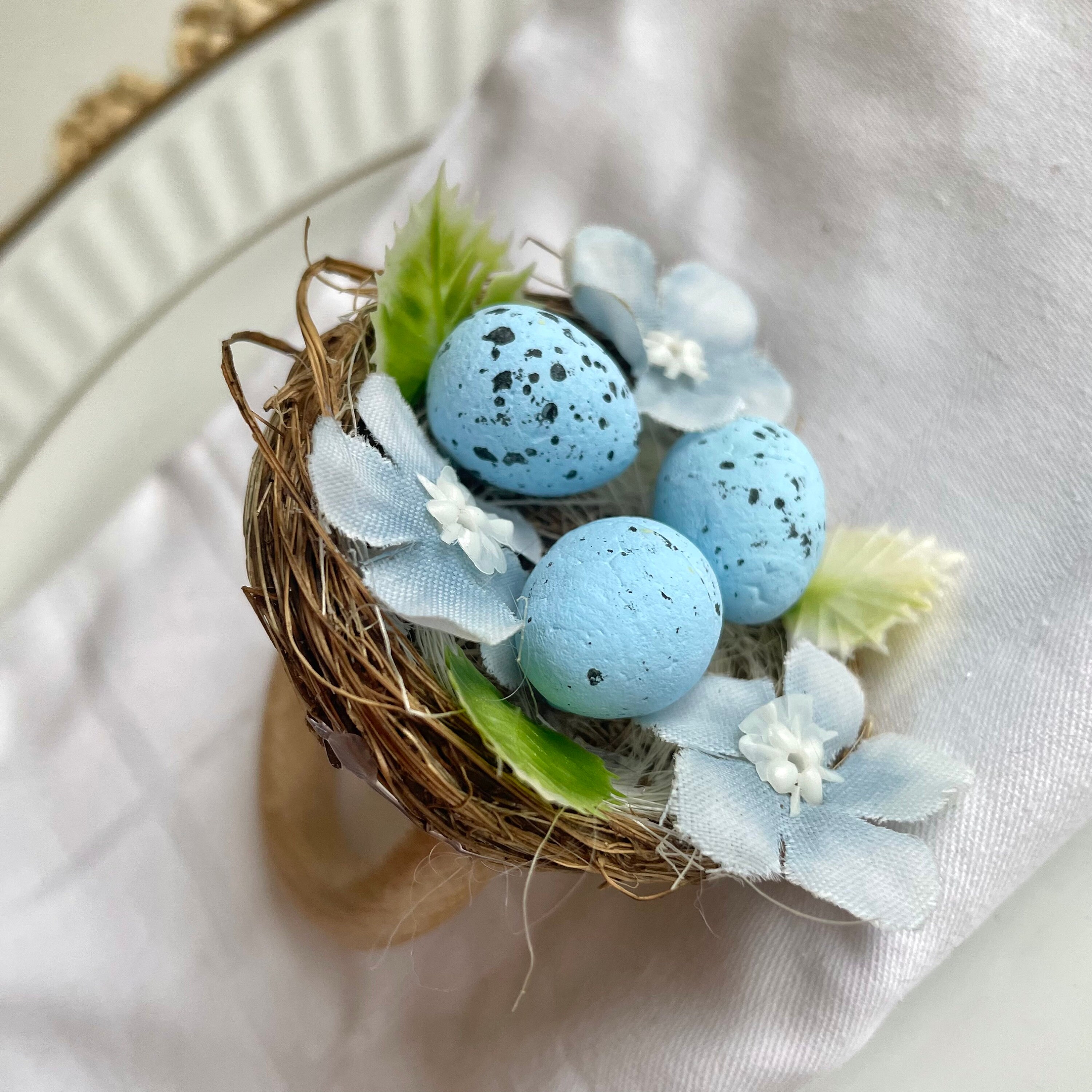 Sky Blue Easter Napkin Rings Bird Nest Napkin Rings Spring Napkin Rings ...