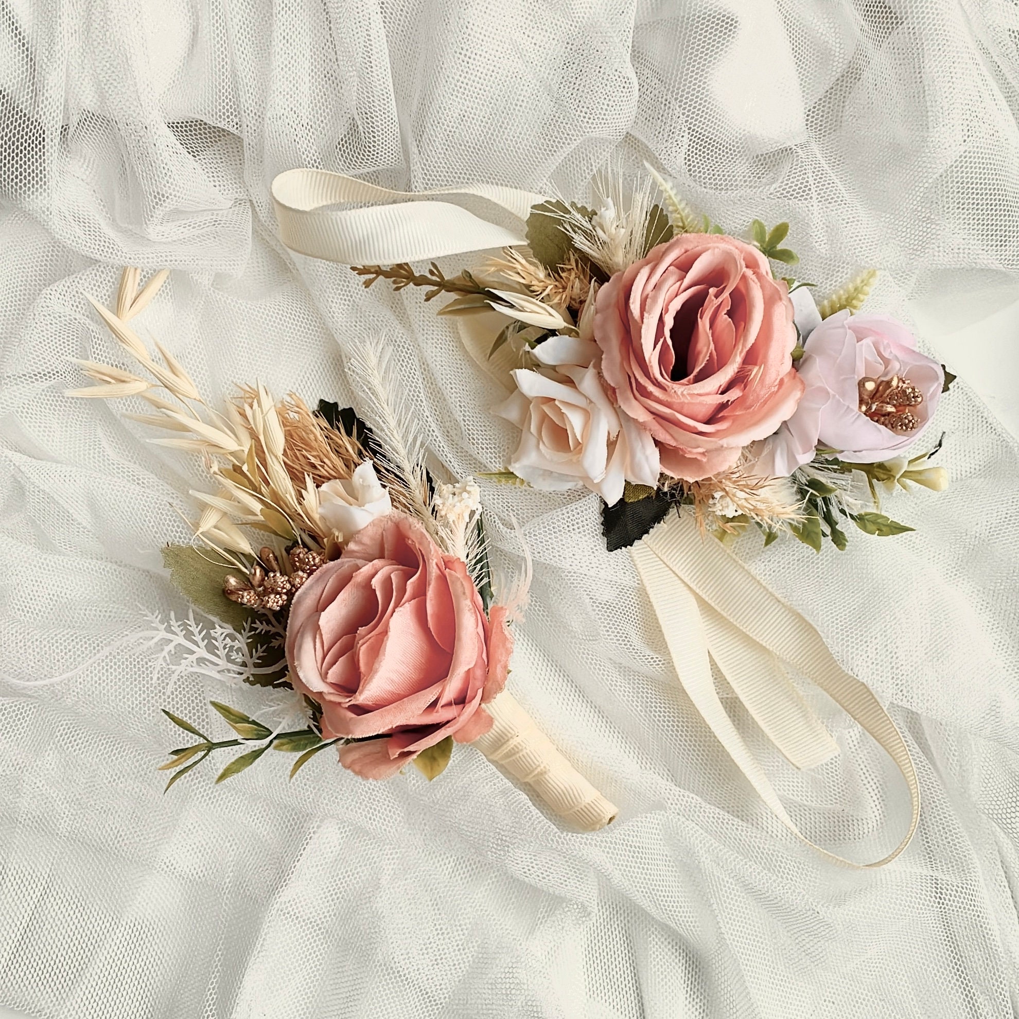 Corsage and Boutonniere Set Blush Pink Wedding Dusty Rose Boutonniere ...