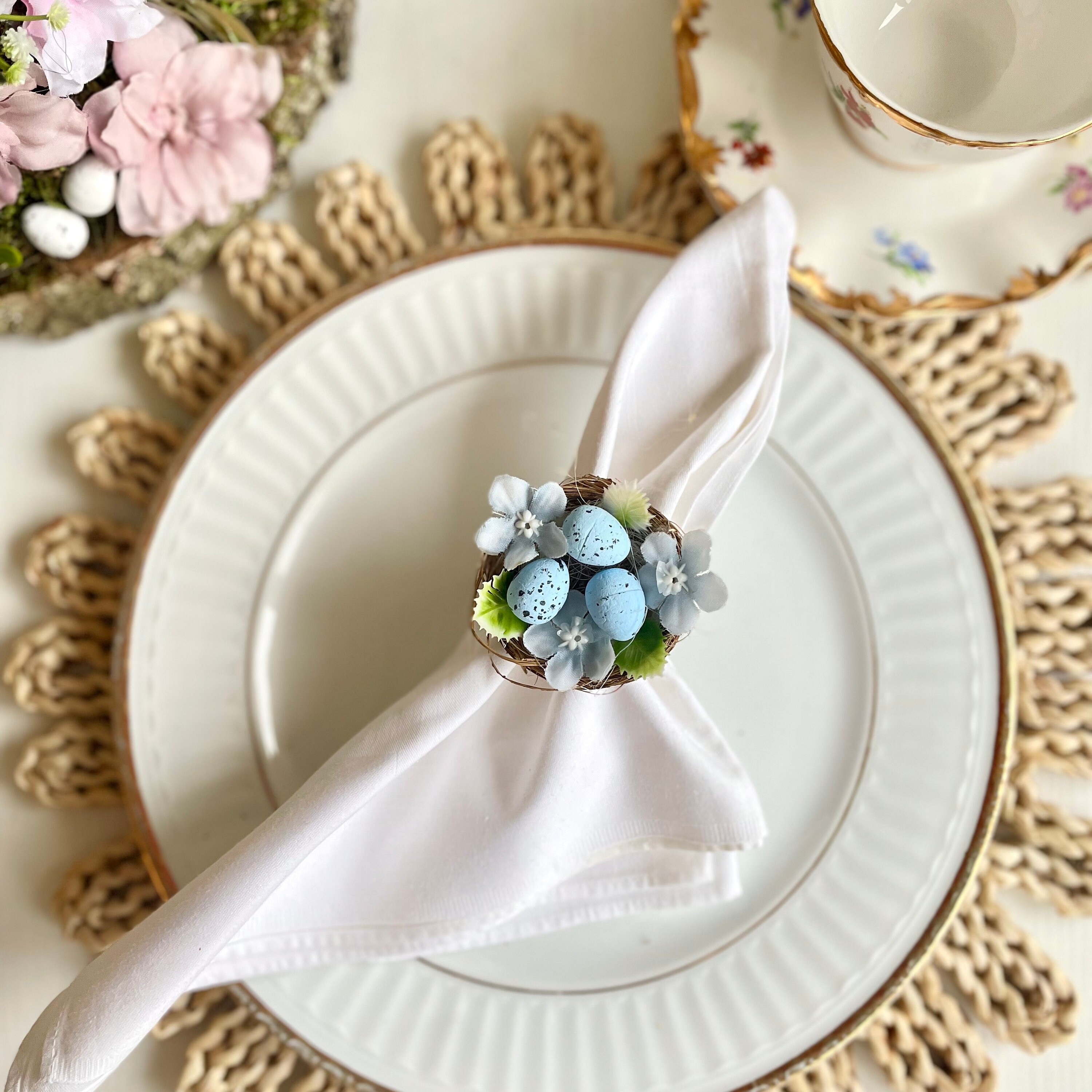 Sky Blue Easter Napkin Rings Bird Nest Napkin Rings Spring Napkin Rings ...