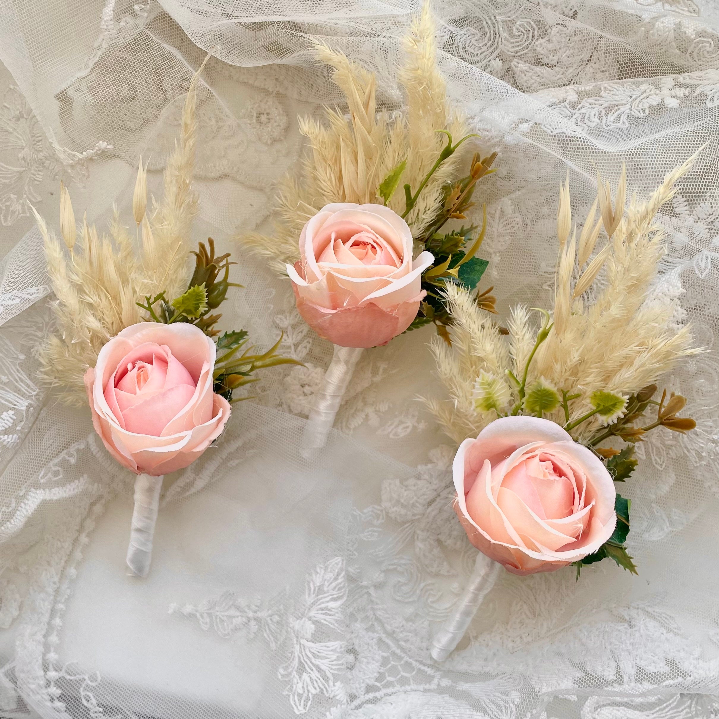 Dusty Rose Pampas Boutonniere Boho Buttonhole Dried Lapel Pin - Etsy