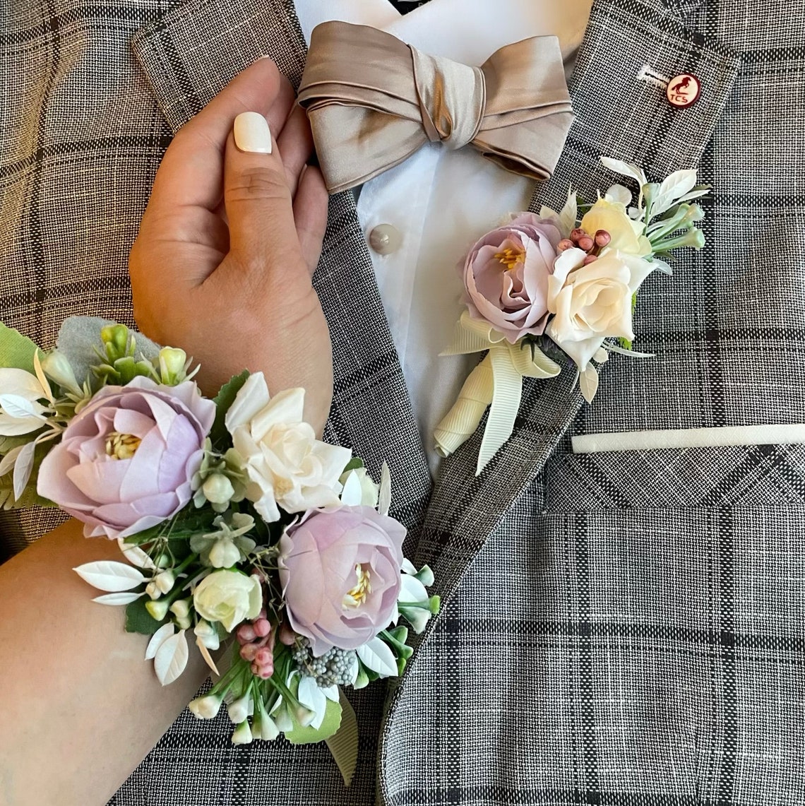 Corsage and Boutonniere Set Lilac Boutonniere Prom Corsage Boho ...